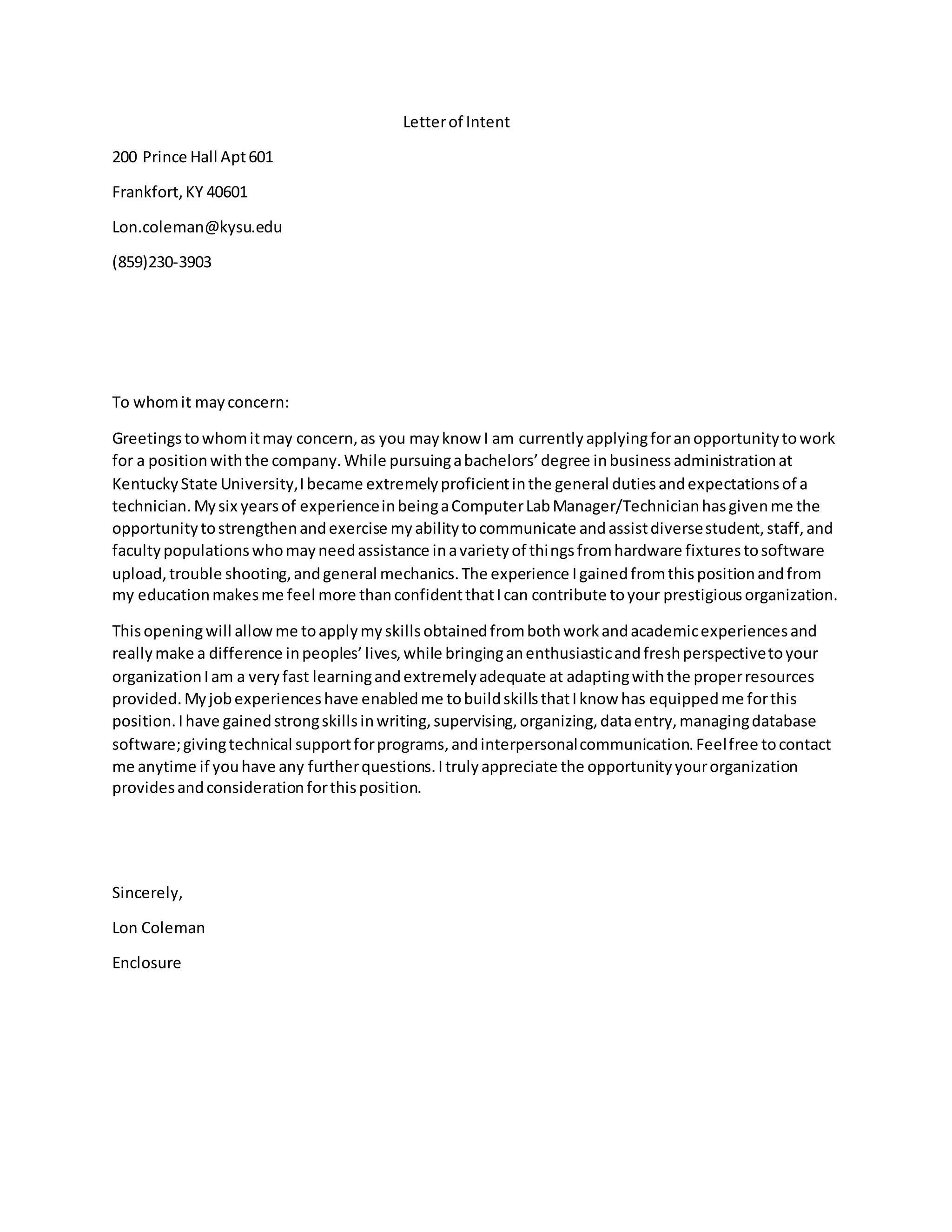 Letter of Intent | PDF