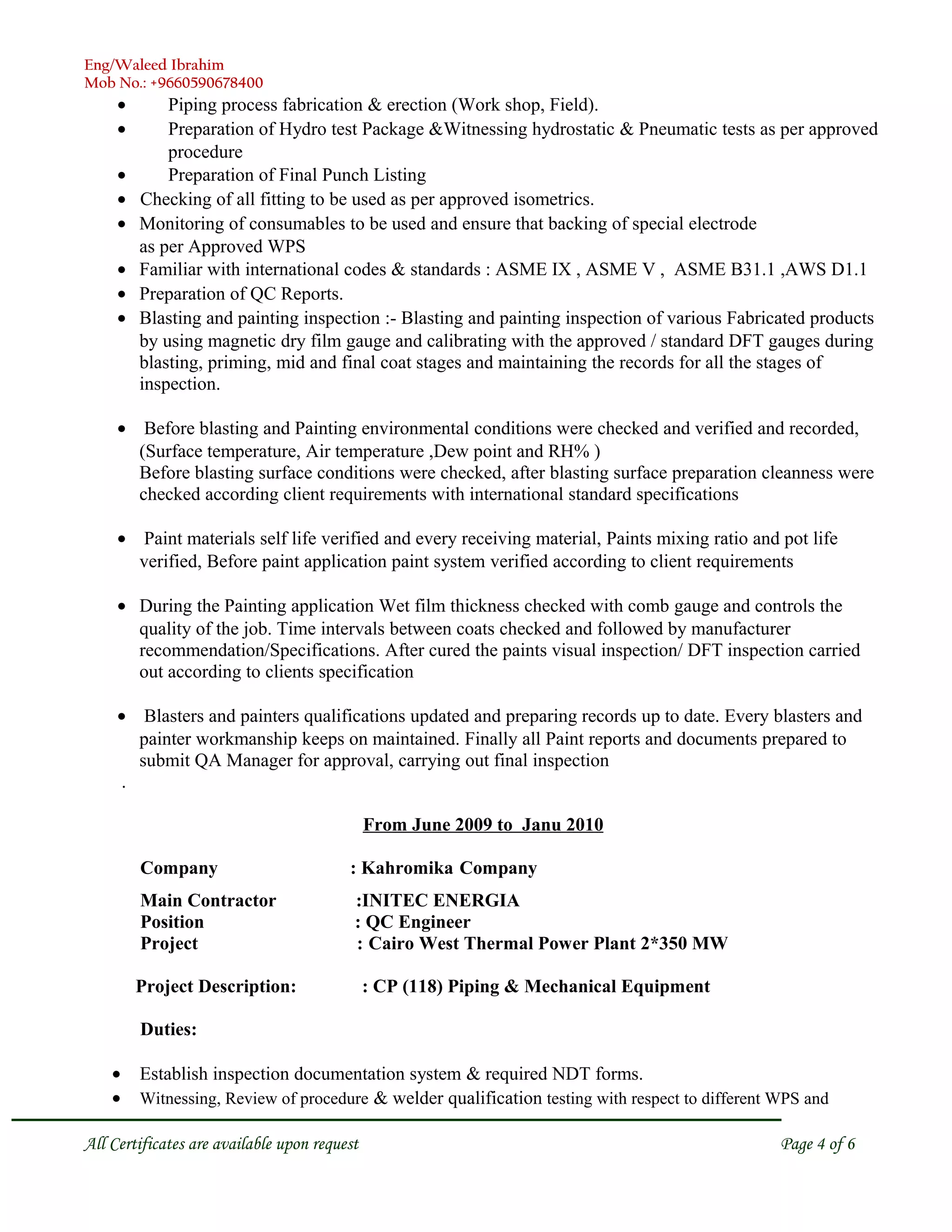 En-Waleed Ibrahim Sr. Construction Piping Engineer cv | DOC