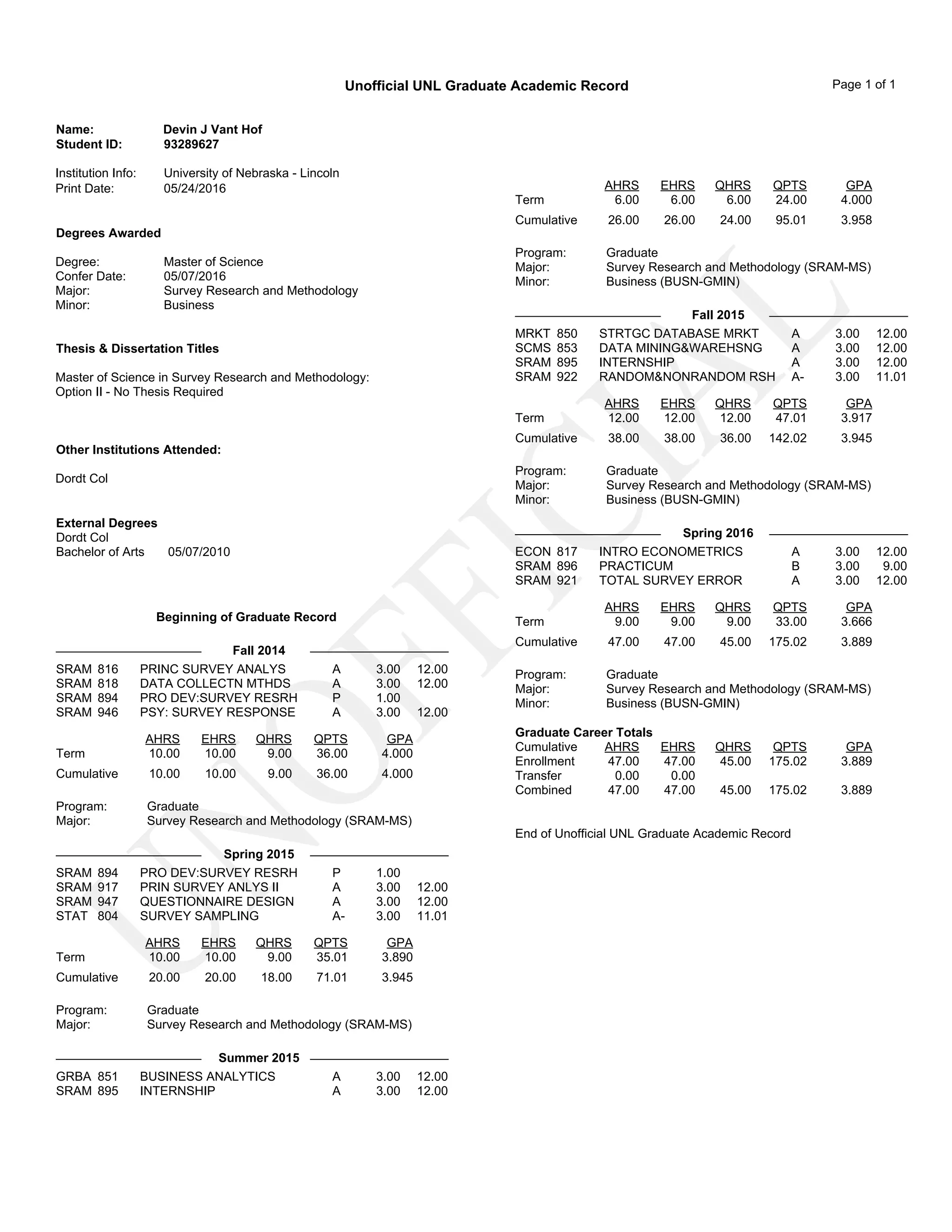 UNL Transcript | PDF