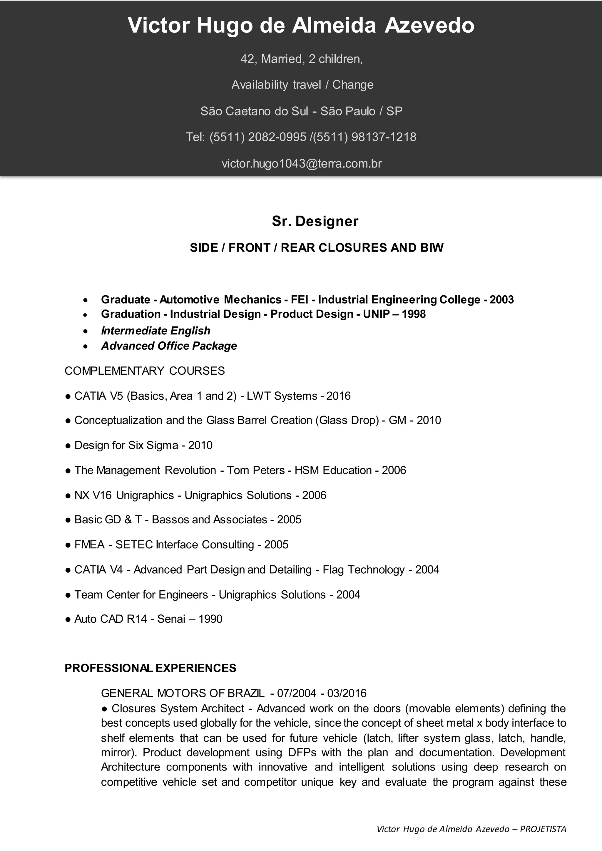 RESUMEVICTOR HUGO | DOCX | Auto Technology | Automotive