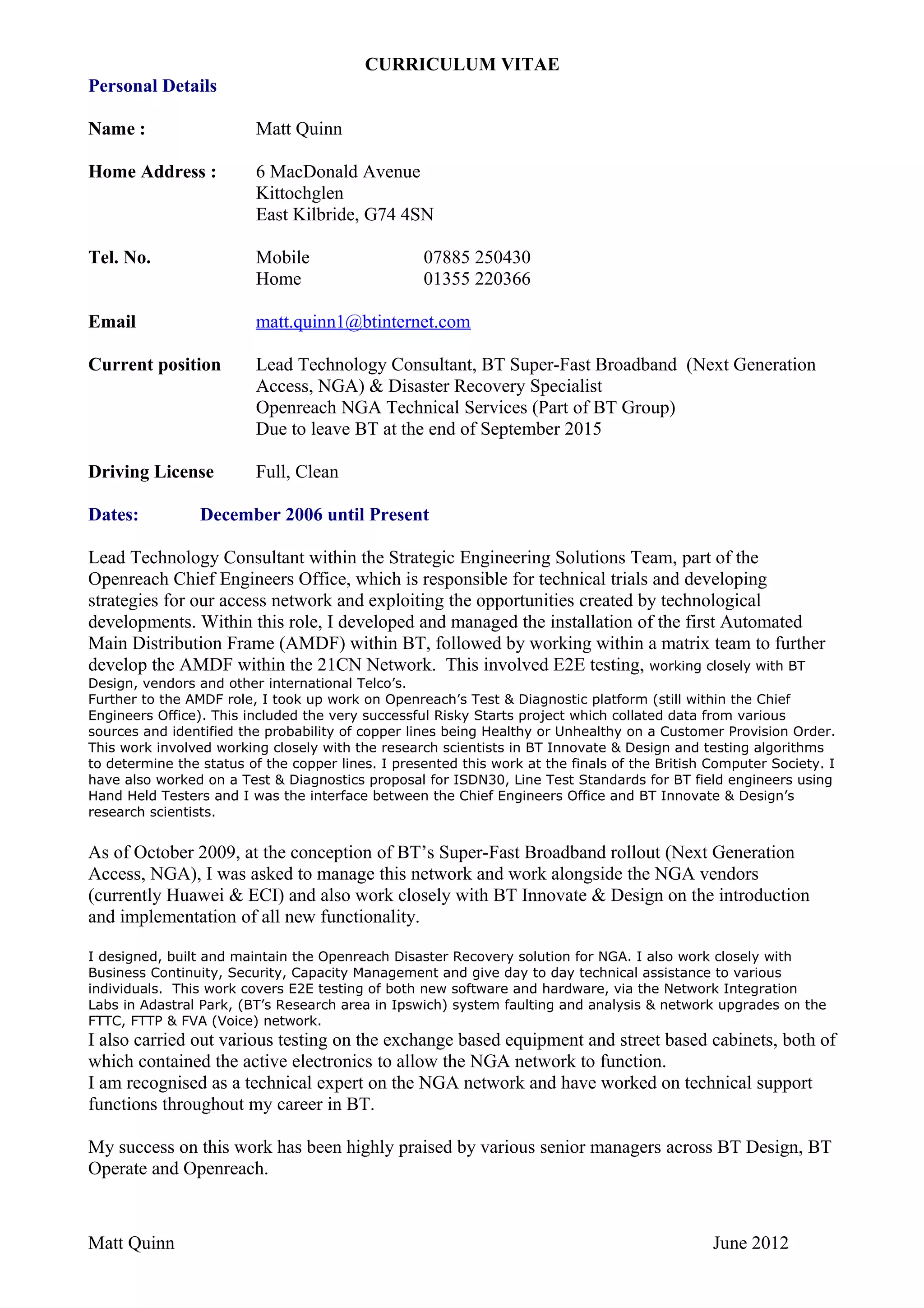 Matt Quinn CV May 2015 | DOC