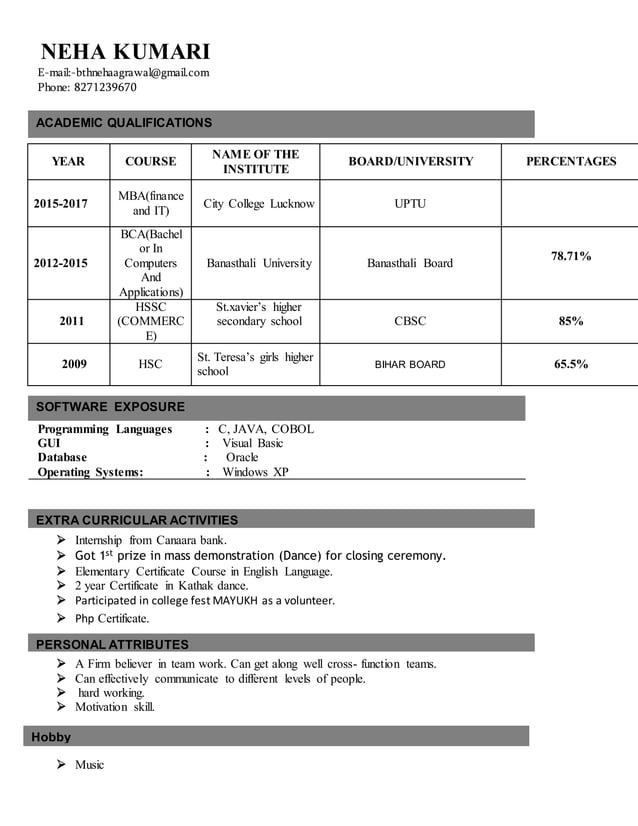 neha resume1 | DOCX | Technology & Computing