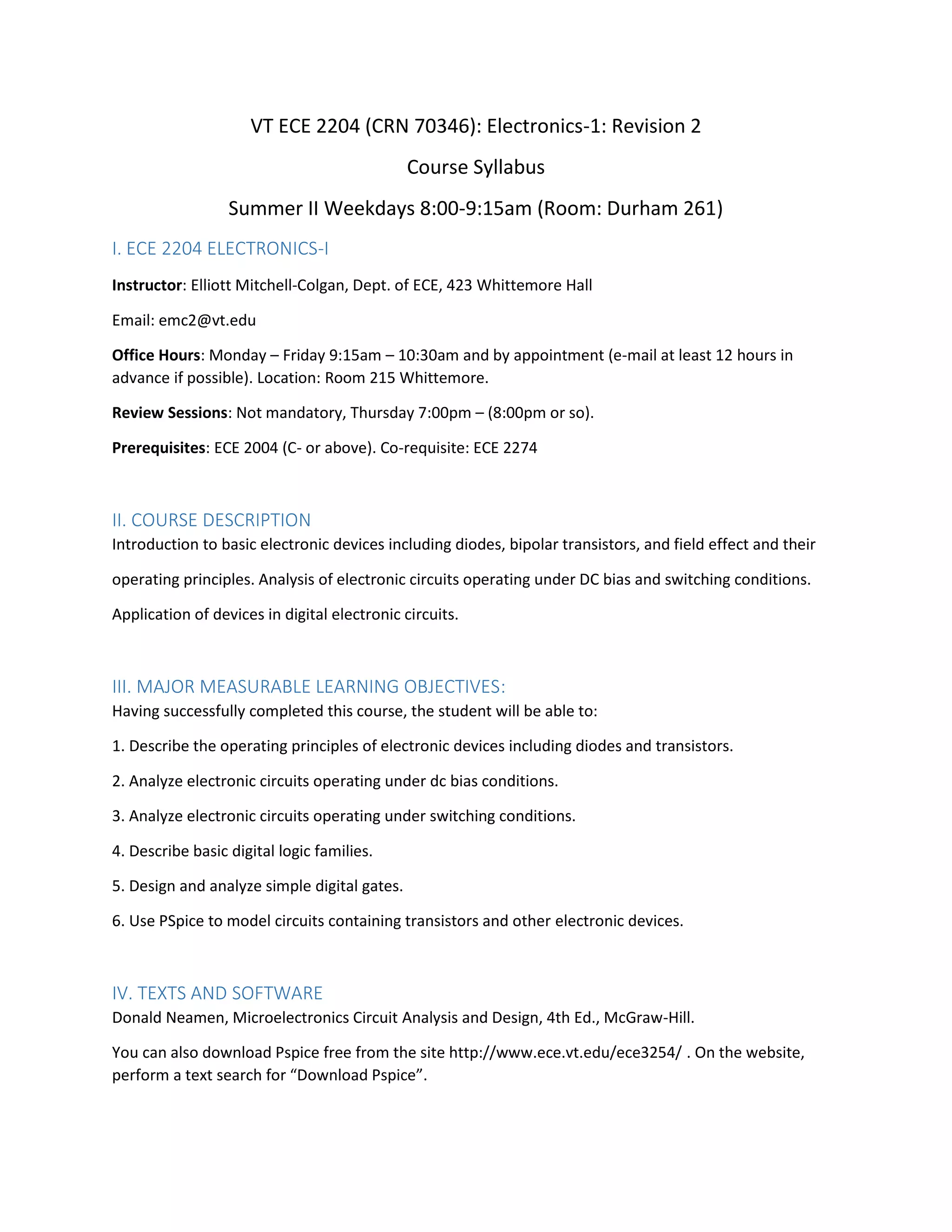 Syllabus_Virginia_Tech_ECE_2204 | PDF | Consumer Electronics ...
