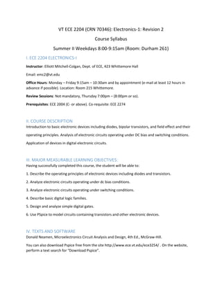 Syllabus_Virginia_Tech_ECE_2204 | PDF | Consumer Electronics ...