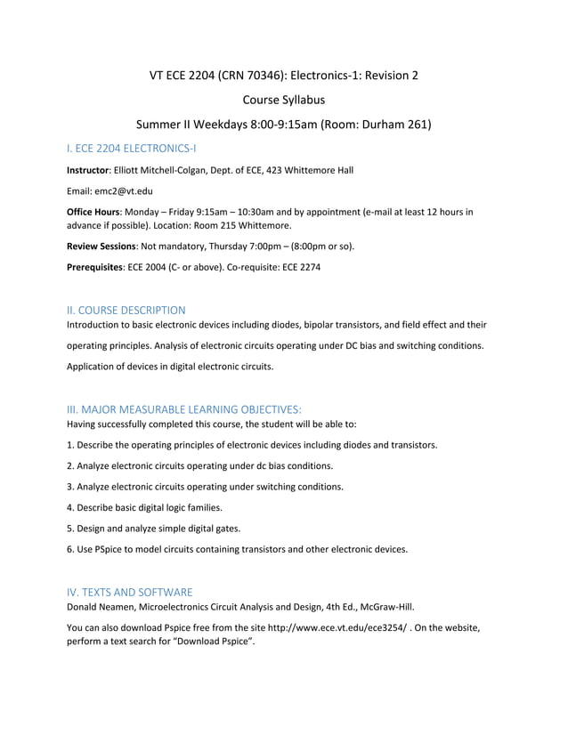 Syllabus_Virginia_Tech_ECE_2204 | PDF | Consumer Electronics ...