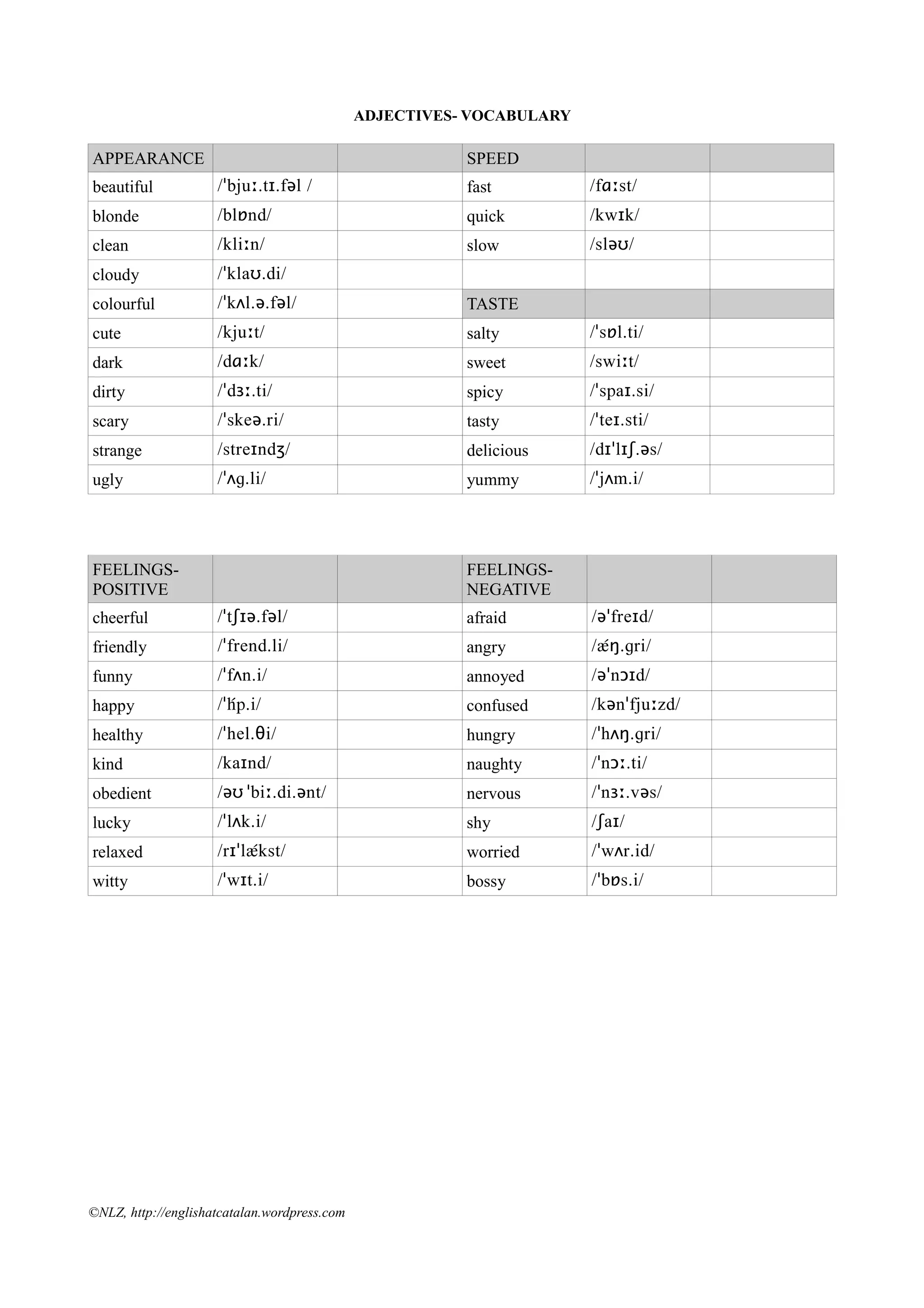 adjectives vocabulary | PDF