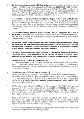 ADMISSION TO THE FIRST YEAR OF BE/BTech PROGRAM | PDF