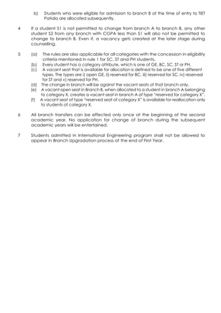 ADMISSION TO THE FIRST YEAR OF BE/BTech PROGRAM | PDF
