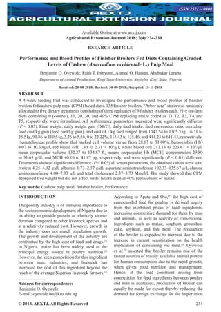 Performance and Blood Profiles of Finisher Broilers Fed Diets ...