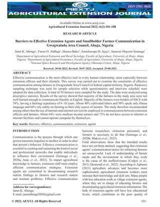 Barriers to Effective Extension Agents and Smallholder Farmer ...