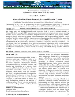 Constraints Faced by the Protected Growers of Himachal Pradesh | PDF