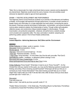 Drama1LessonPlan | DOCX | Theater | Fine Art