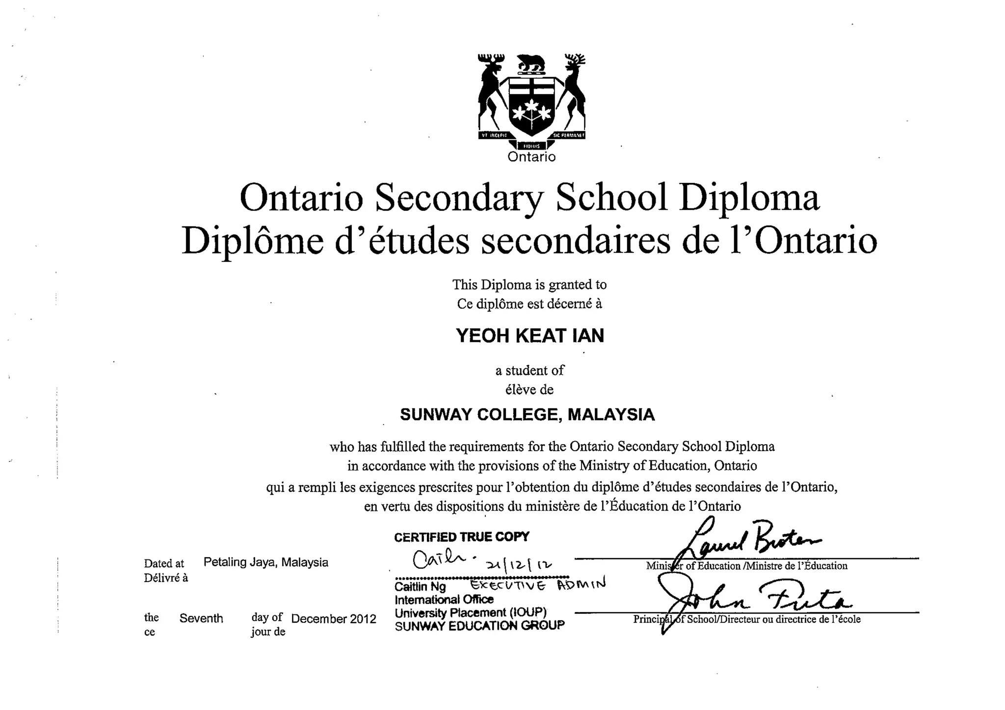 OSSD certificate | PDF