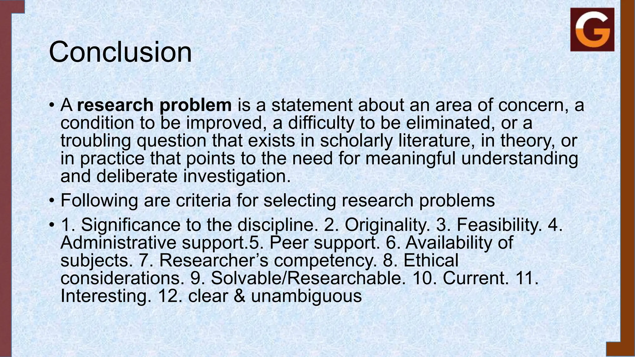 Research Problem and Selecting the research Problem | PPTX