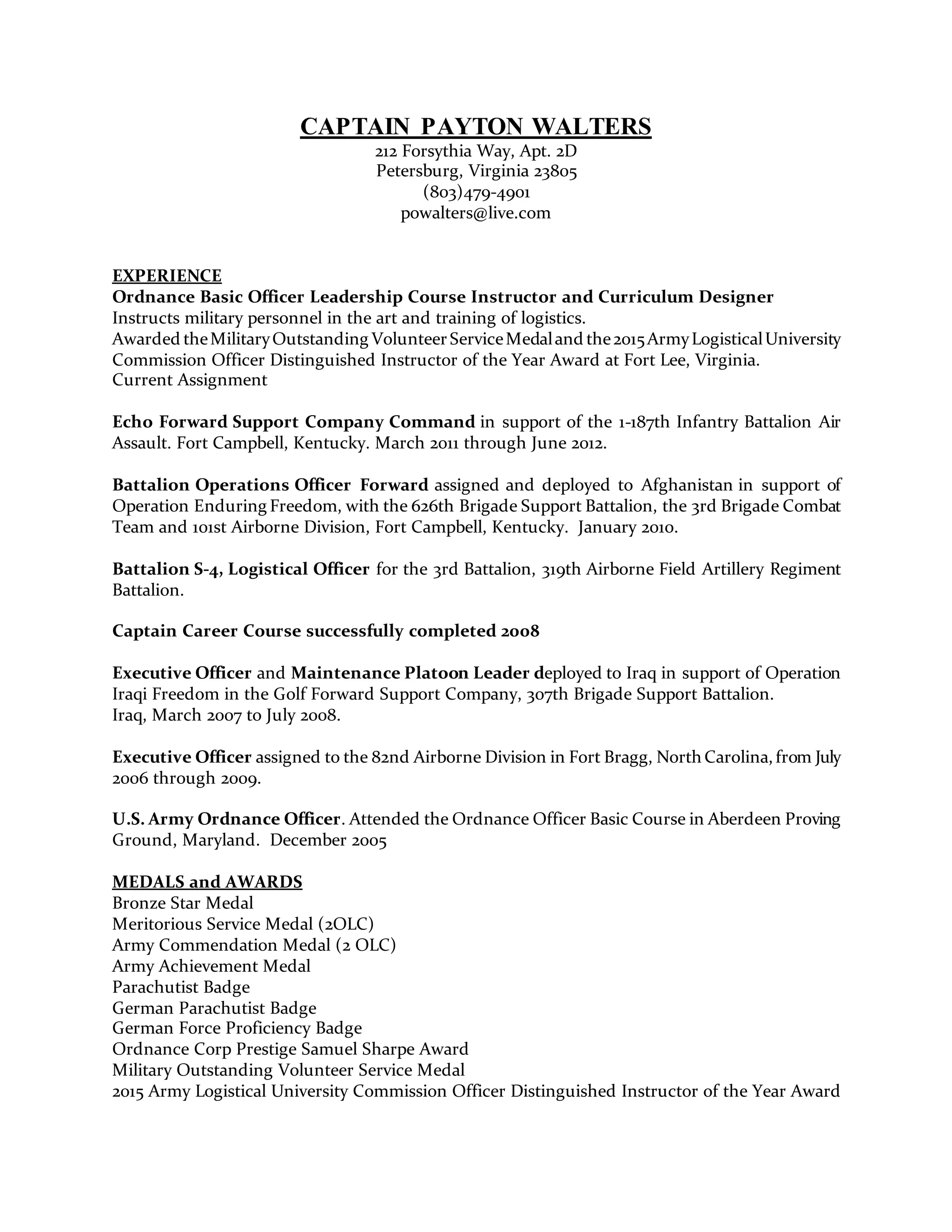 CAPTAIN PAYTON WALTERS RESUME 3 | DOCX
