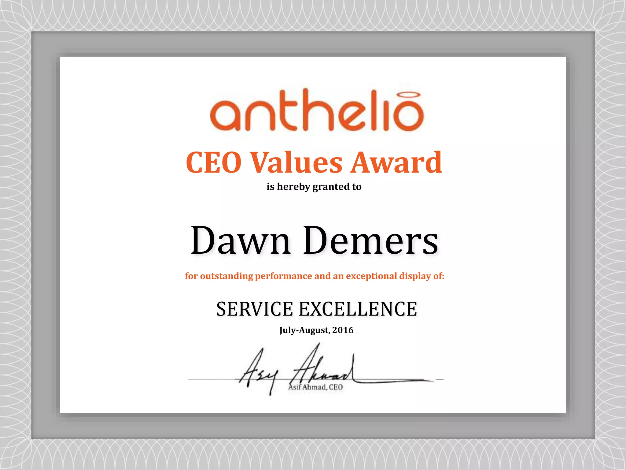 CEO Award Cert. (Dawn Bevels) | PPTX