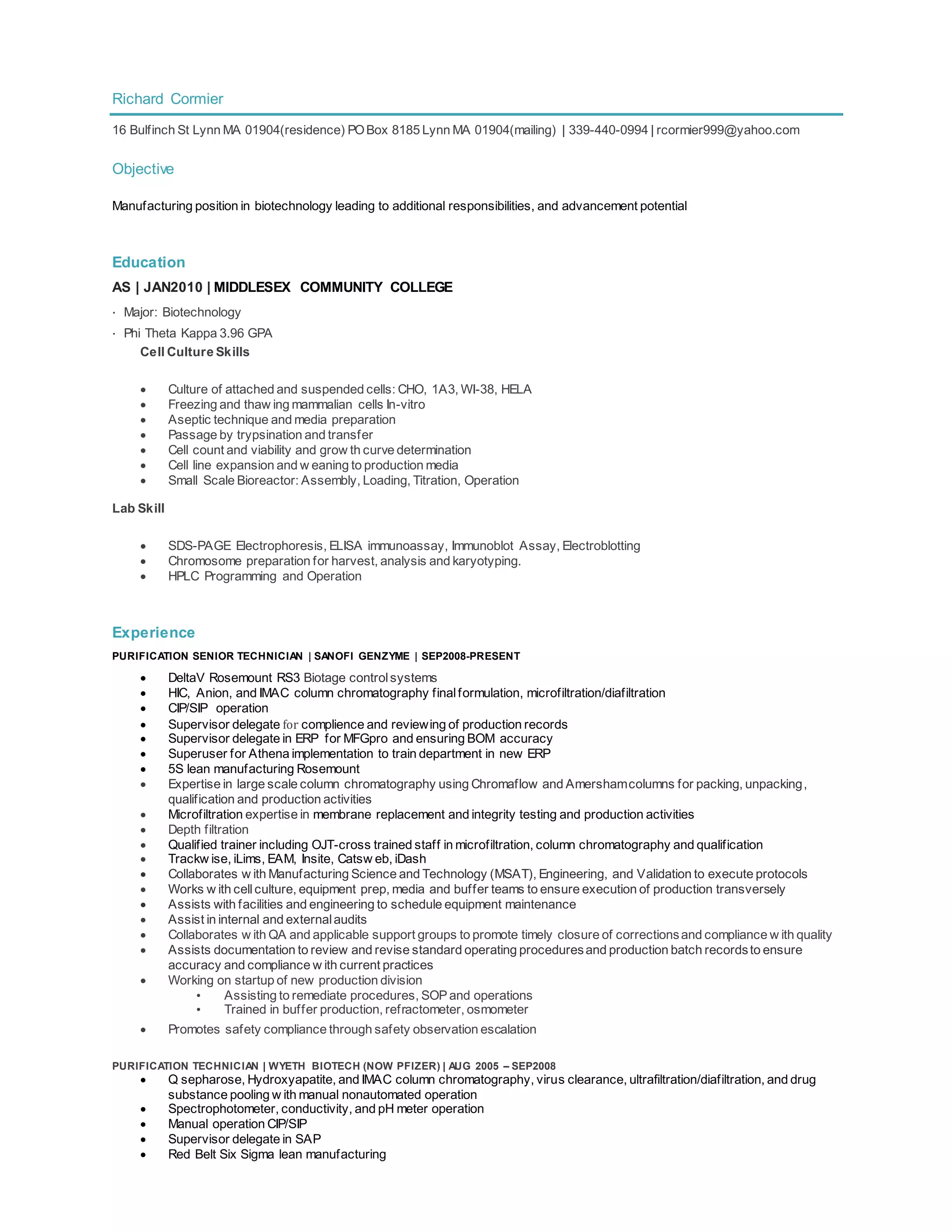 Richard Cormier resume 2016 | DOCX