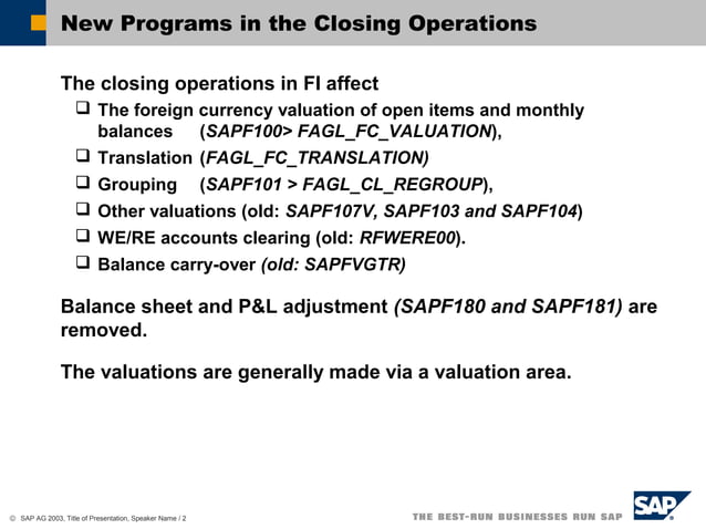 SAP NewGL Closing Programs | PPT