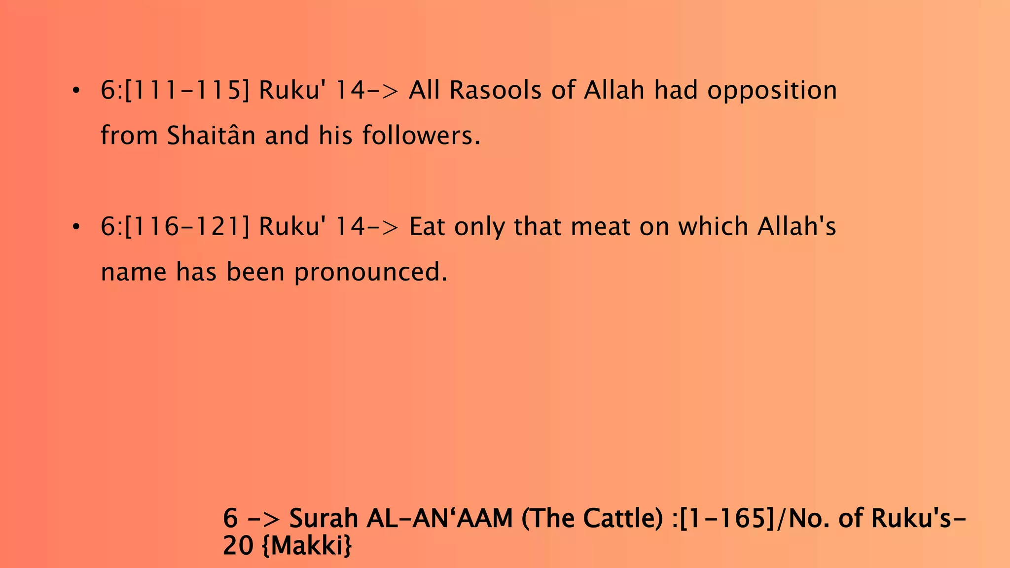06 contents of surah al an'aam | PPTX | Islam | Religion & Spirituality