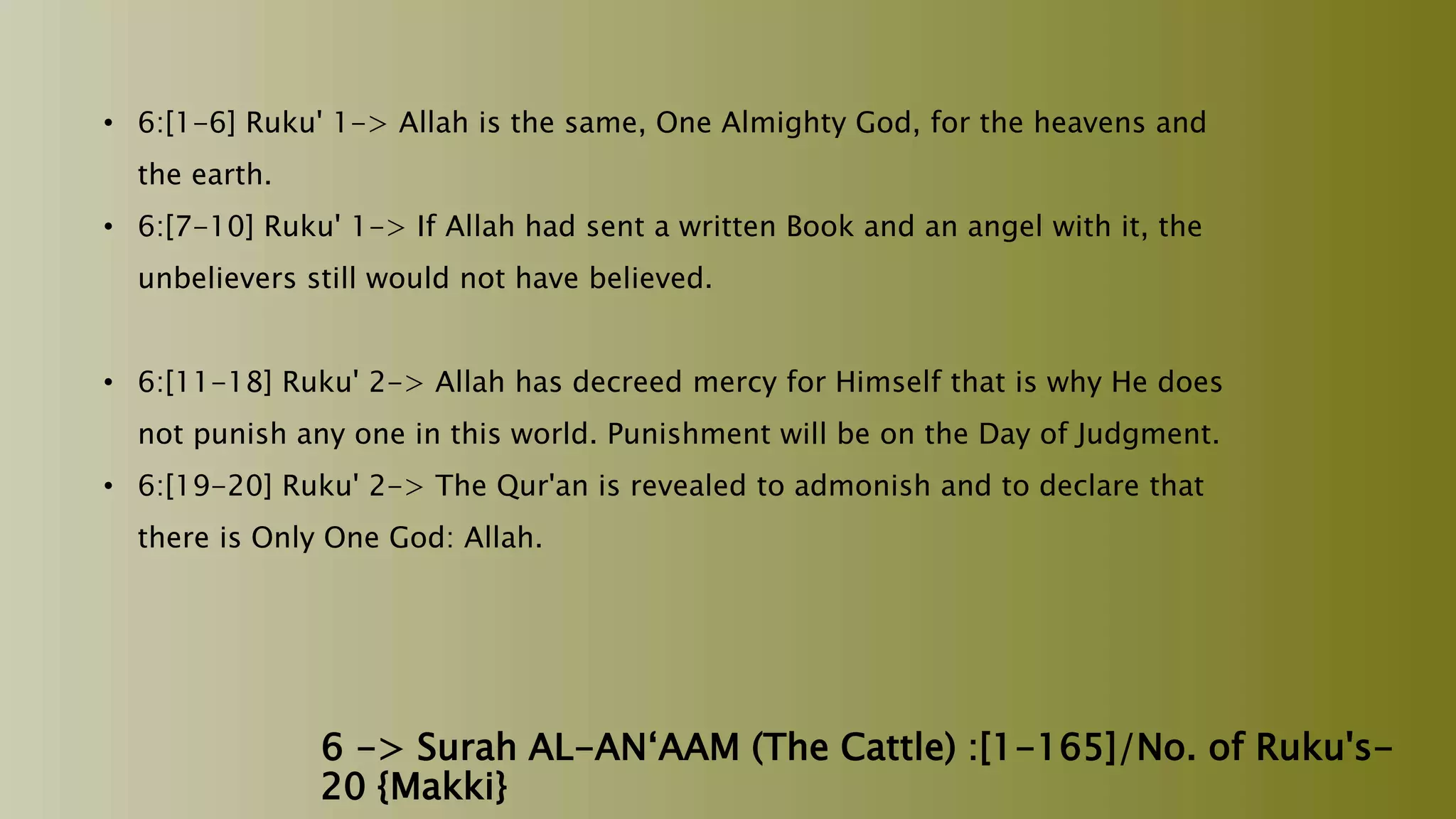 06 contents of surah al an'aam | PPTX | Islam | Religion & Spirituality