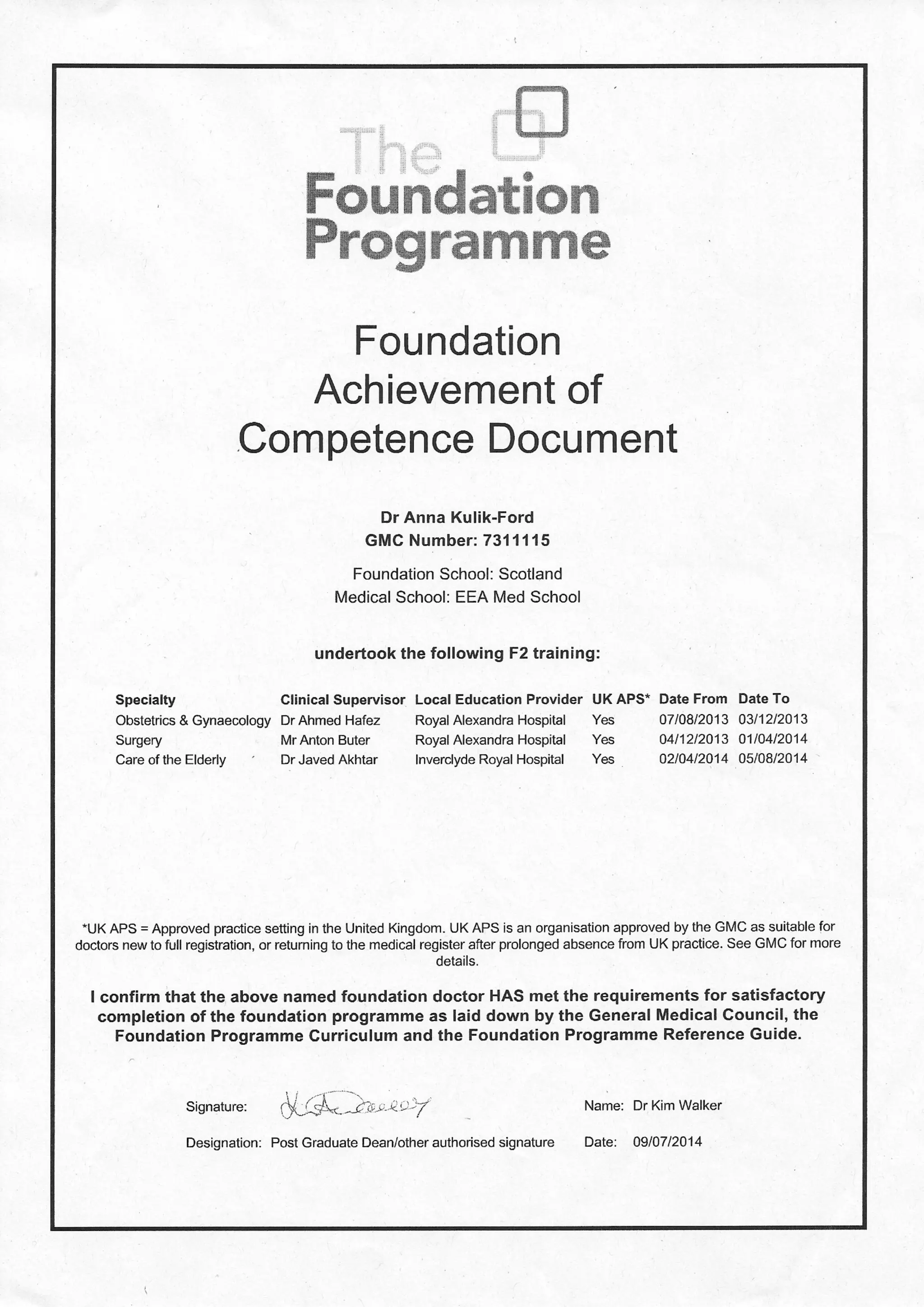 Foundation Programme Achievement of Competence | PDF