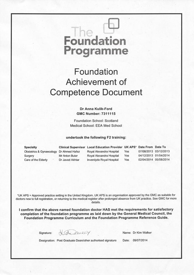 Foundation Programme Achievement of Competence | PDF