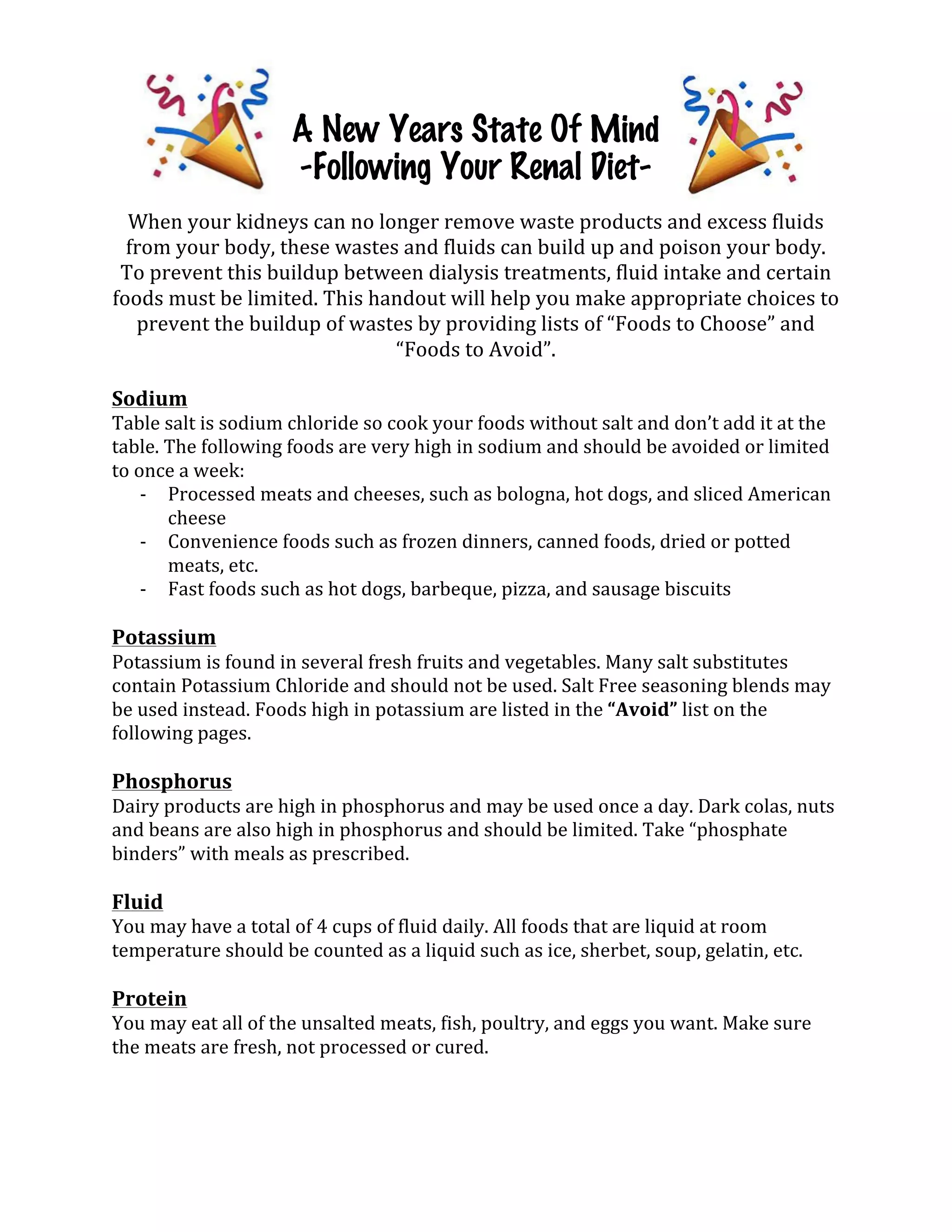 Renal Diet Handout | PDF