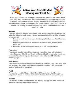 Renal Diet Handout | PDF
