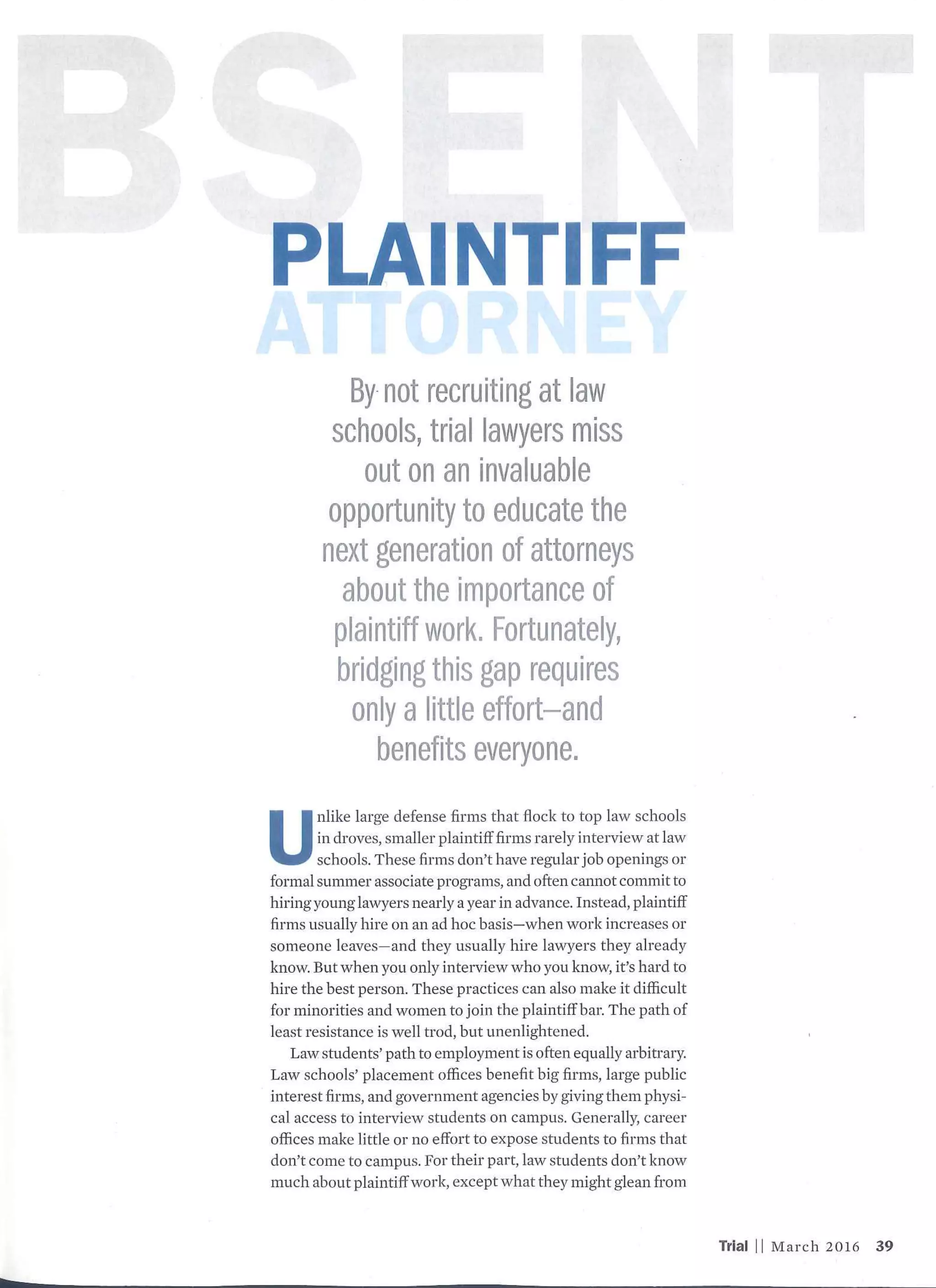 The Absent Plaintiff Attorney-ss-trialmagazine | PDF
