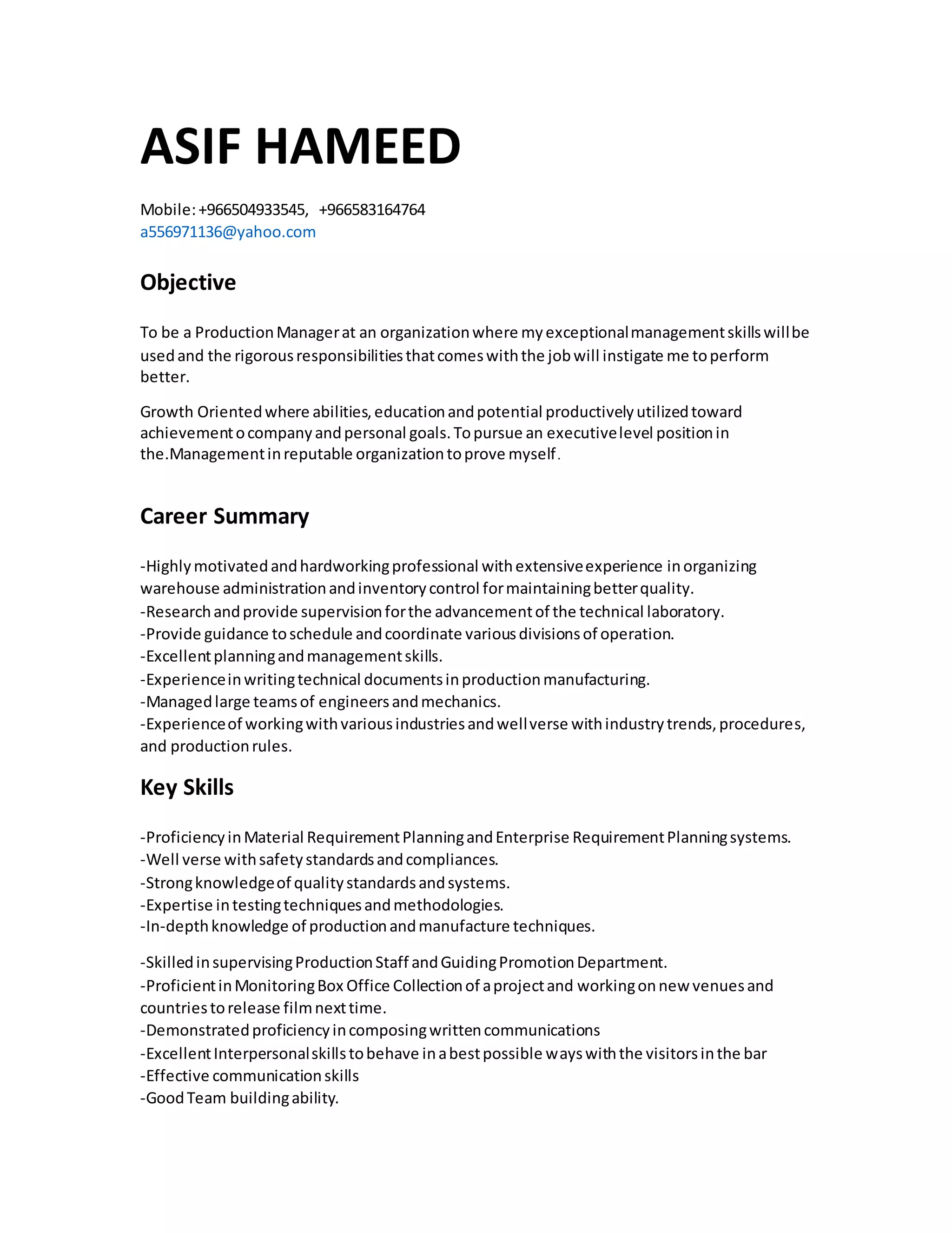 ASIF HAMEED cv1 | PDF