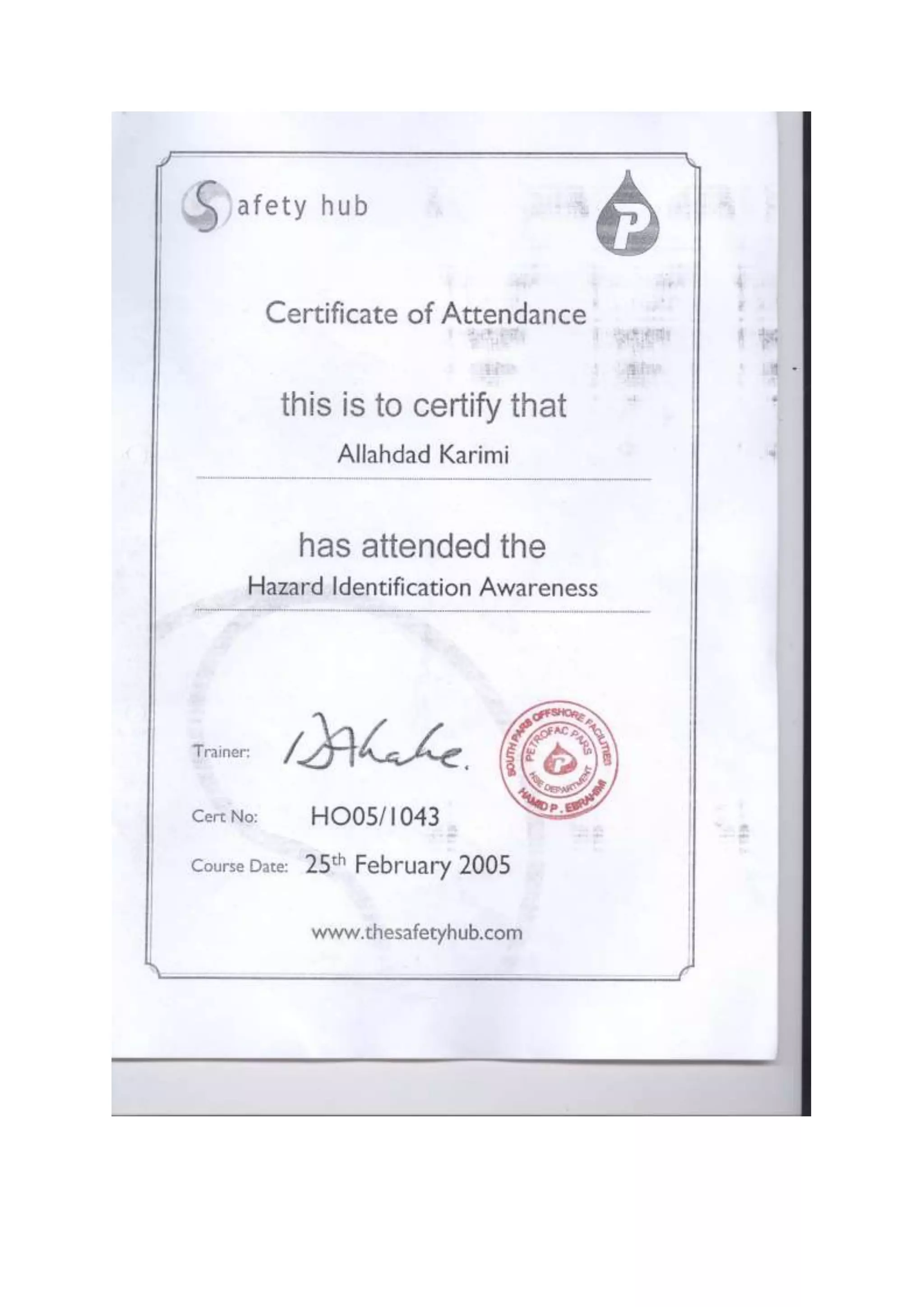 HSE CERTIFICATE 1 | PDF