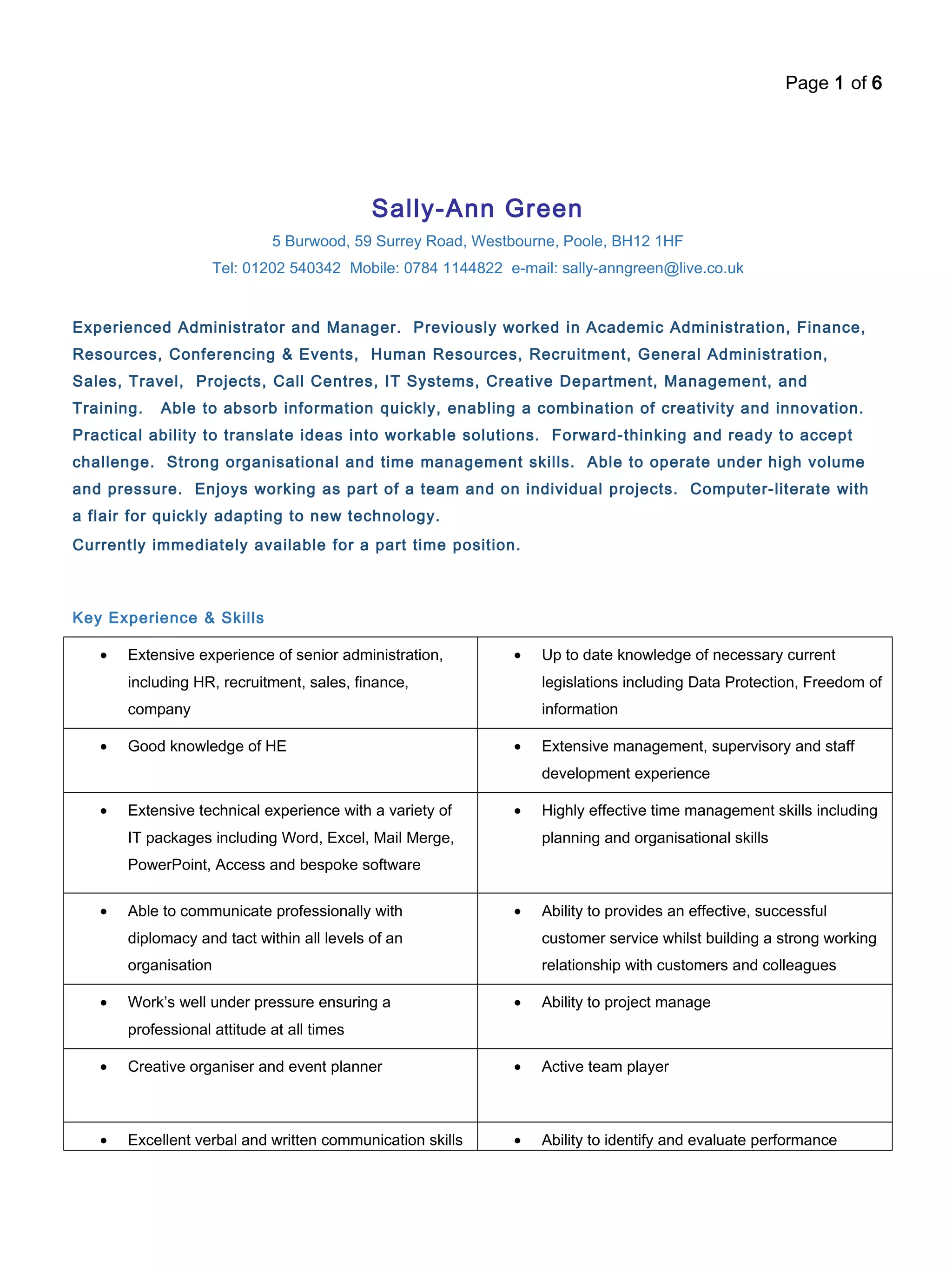 Sally-Ann Green CV BU | PDF