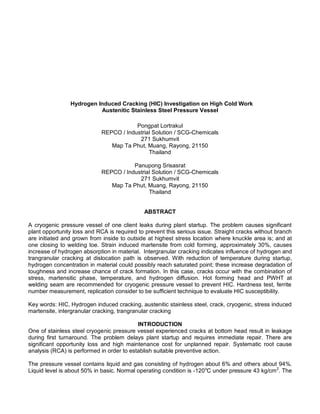 HIC Investigation on High Cold Work Vessel | PDF