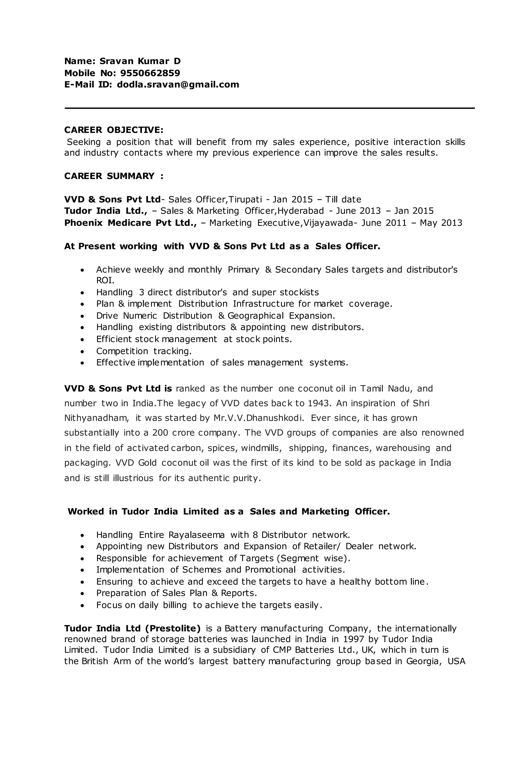 Sravan Kumar Resume | PDF