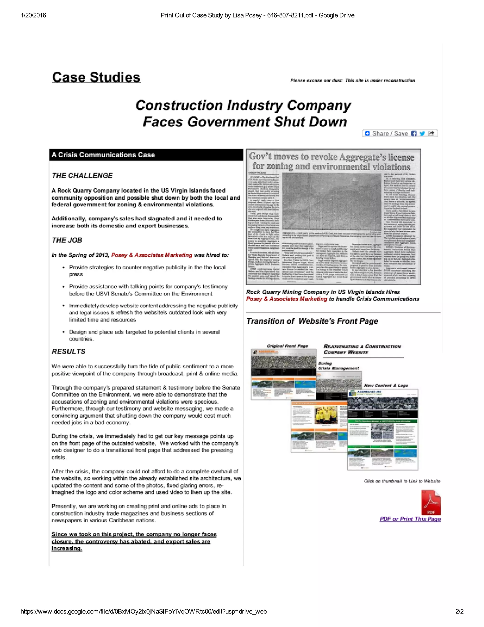 Print Out of Case Study by Lisa Posey | PDF