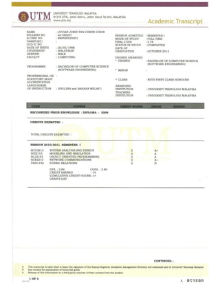 UTM Certificate & Academic Transcript | PDF