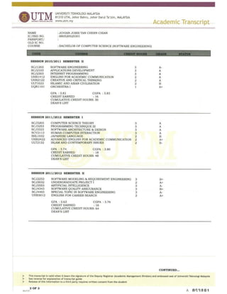 UTM Certificate & Academic Transcript | PDF