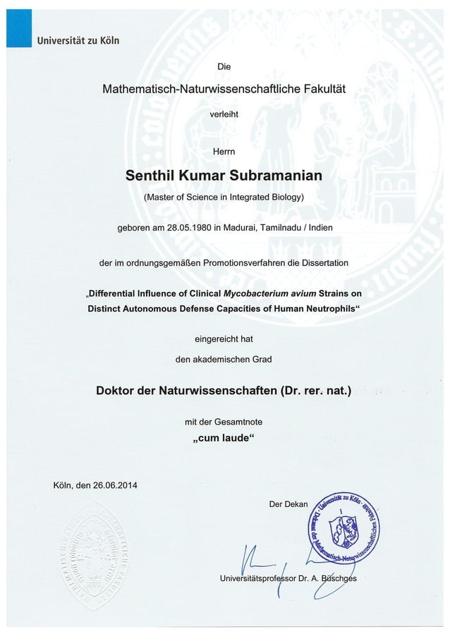 PhD certificate Senthil Kumar Subramanian | PDF