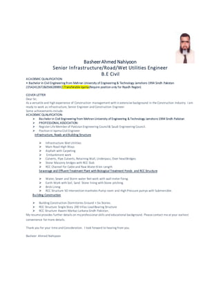 Basheer Ahmed Senior Infrastructure | DOCX | Construction Industry | Industries