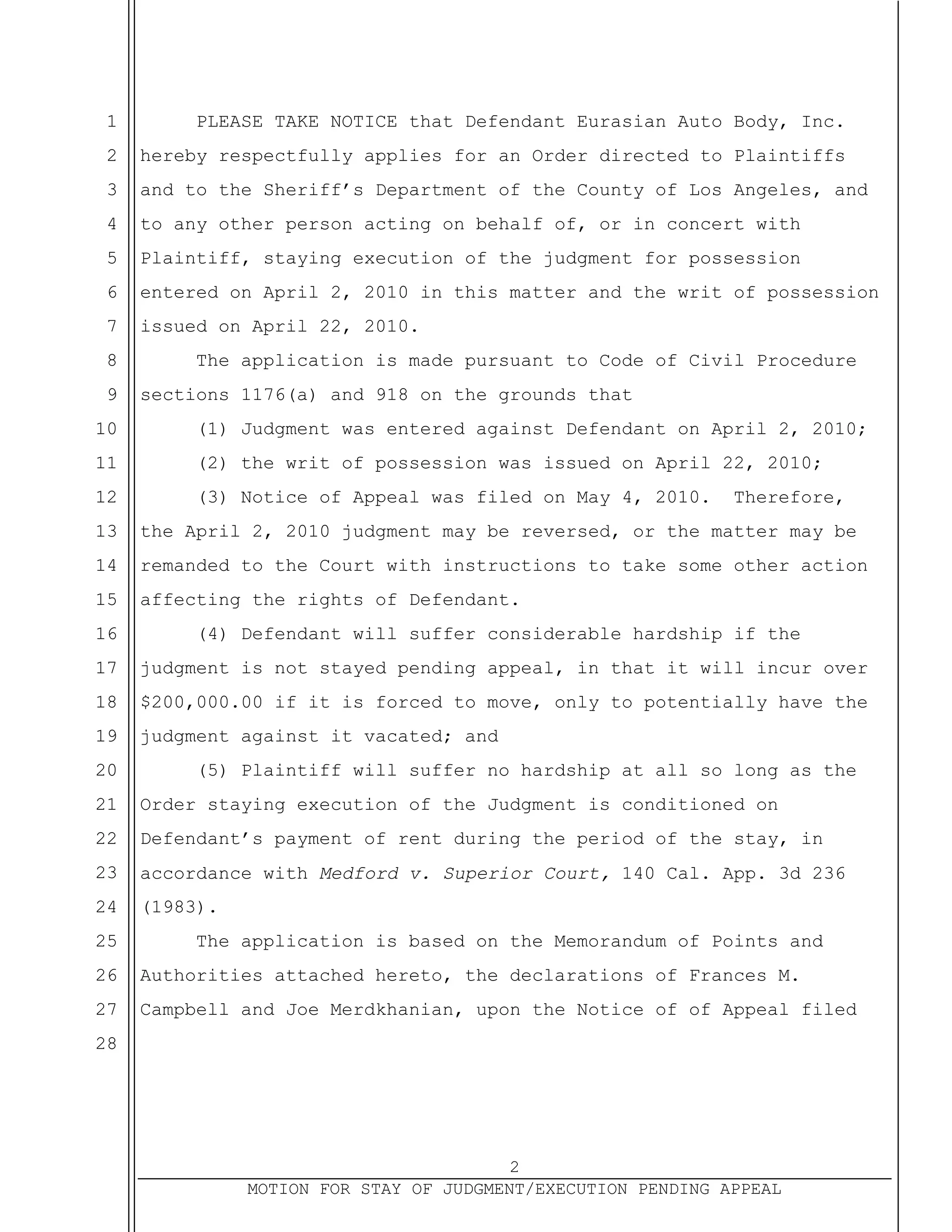 06+ex+parte+app+to+stay+judgment | DOC