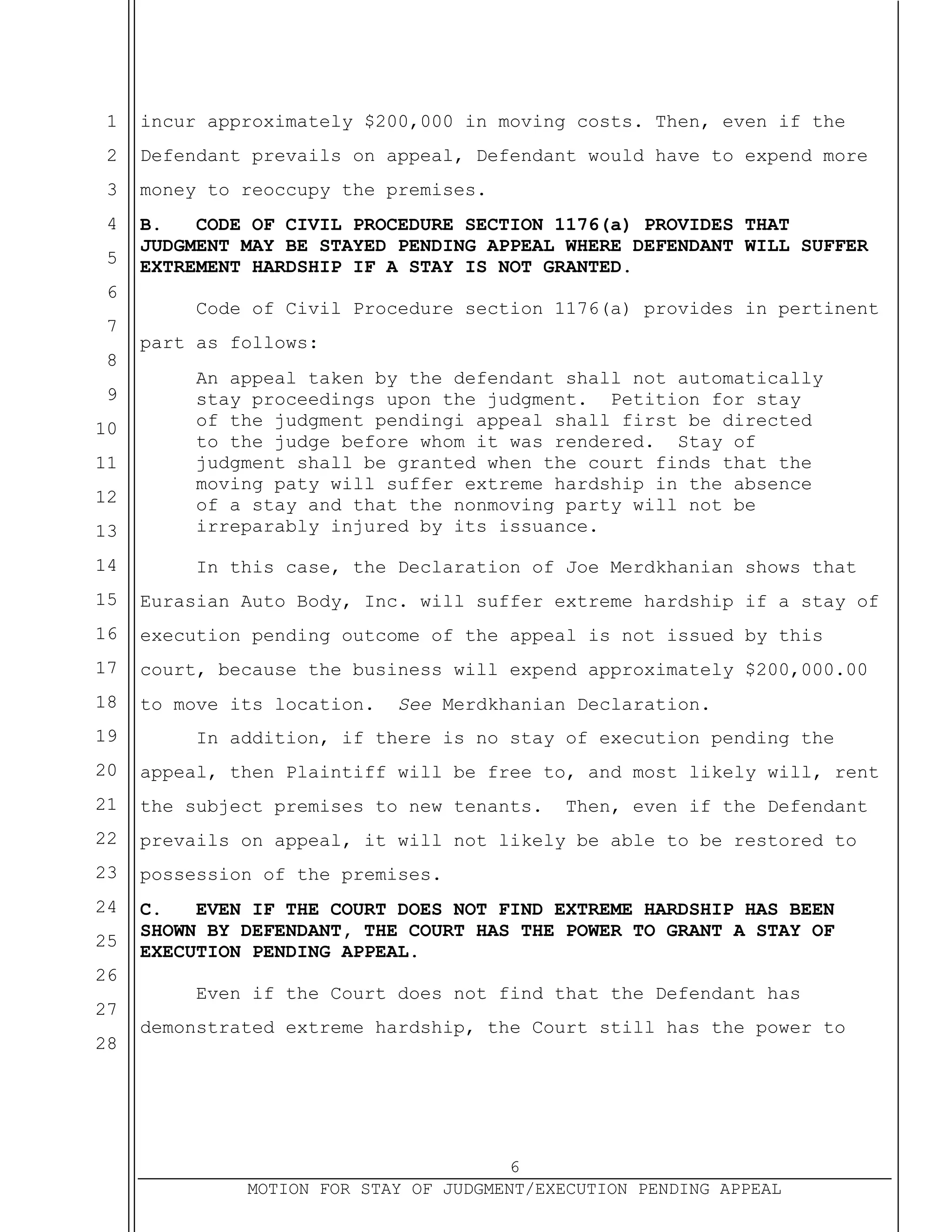 06+ex+parte+app+to+stay+judgment | DOC