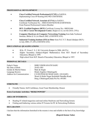 1-Rupesh Kumar Sahu Resume | PDF