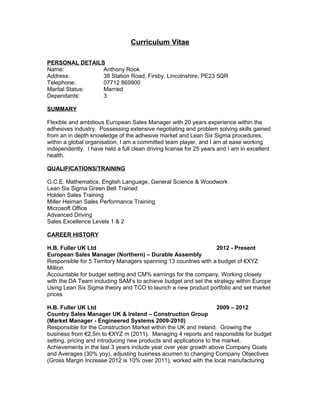 Curriculum Vitae Anthony17032015 | DOC | Sales | Business