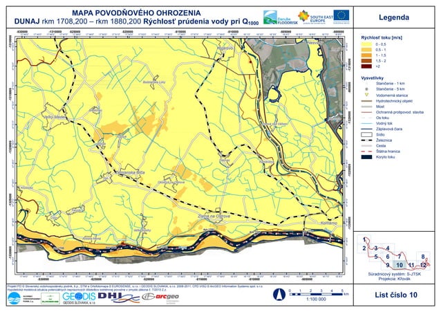 Project Danube FLOODRISK, Slovakia, Flood hazard maps, Water flow speed ...