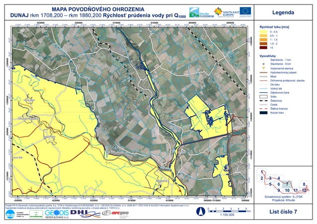 Project Danube FLOODRISK, Slovakia, Flood hazard maps, Water flow speed ...
