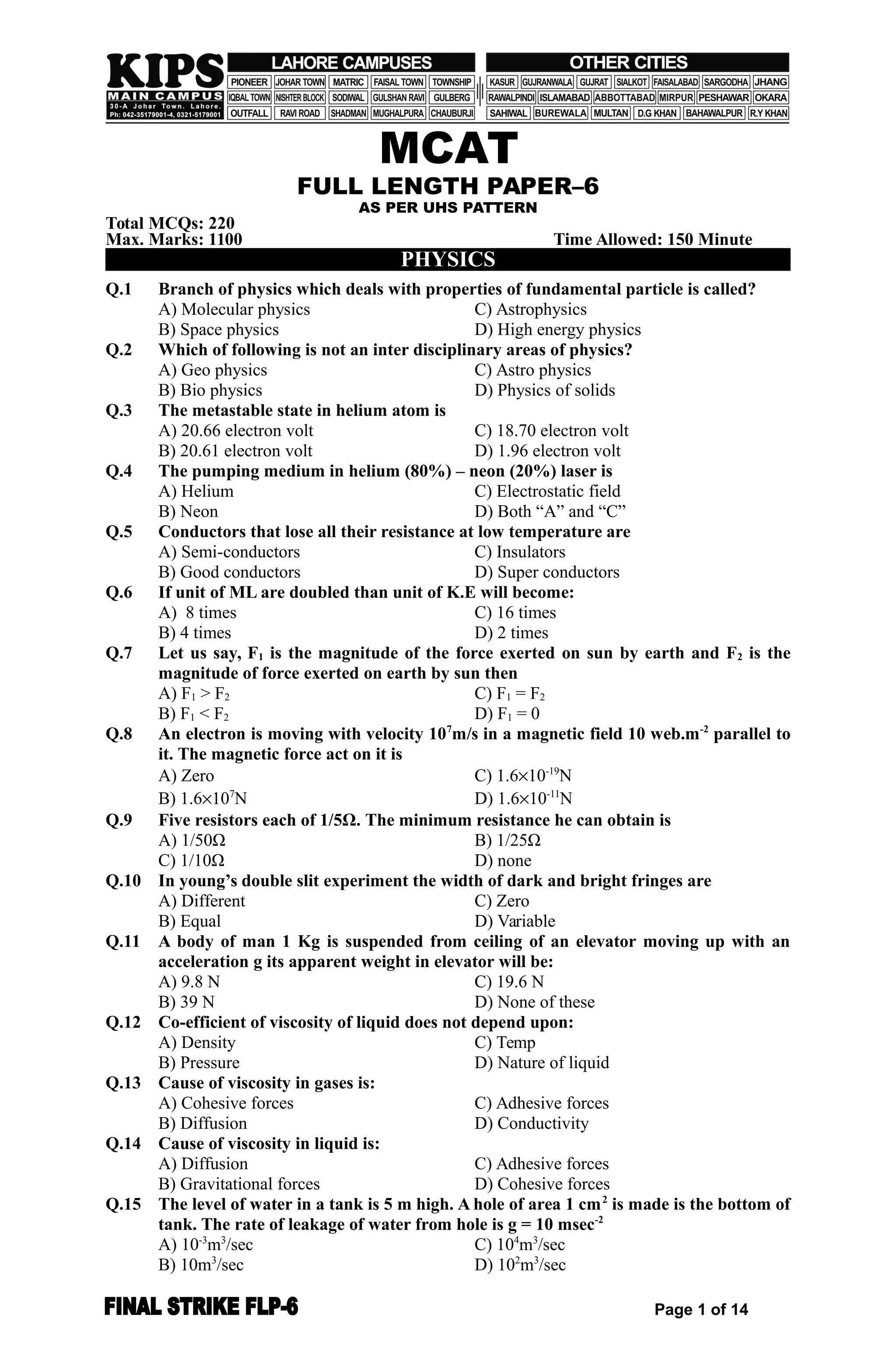 MCAT Full length paper 6-student_copy_ | PDF