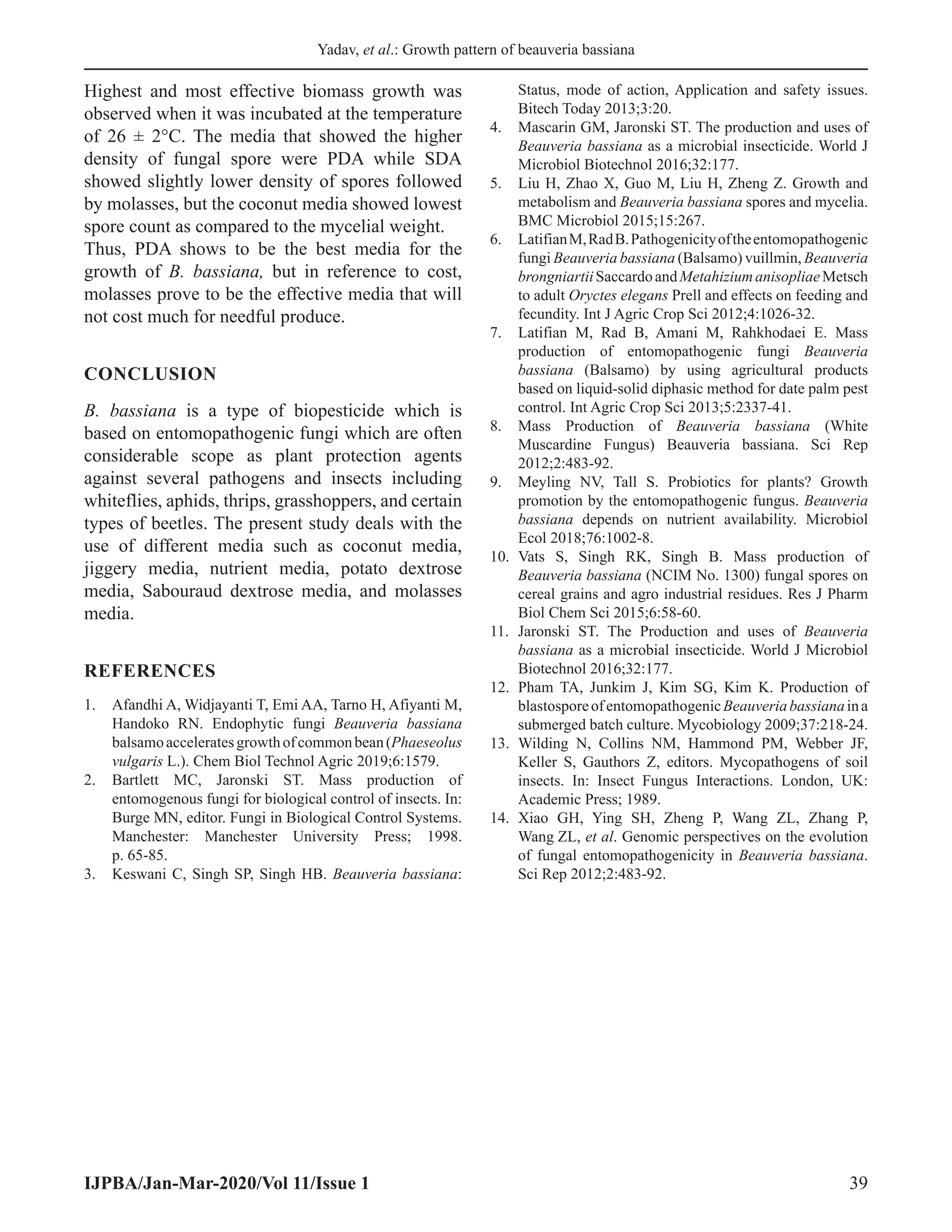 Growth Pattern of Beauveria bassiana in Different Eco-friendly Media | PDF