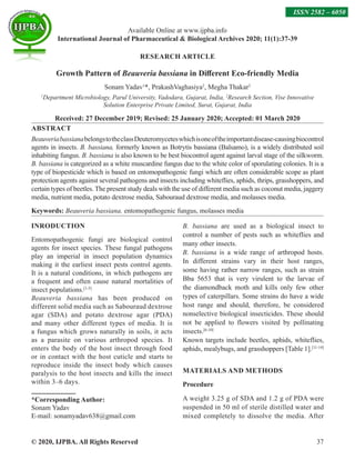 Growth Pattern of Beauveria bassiana in Different Eco-friendly Media | PDF