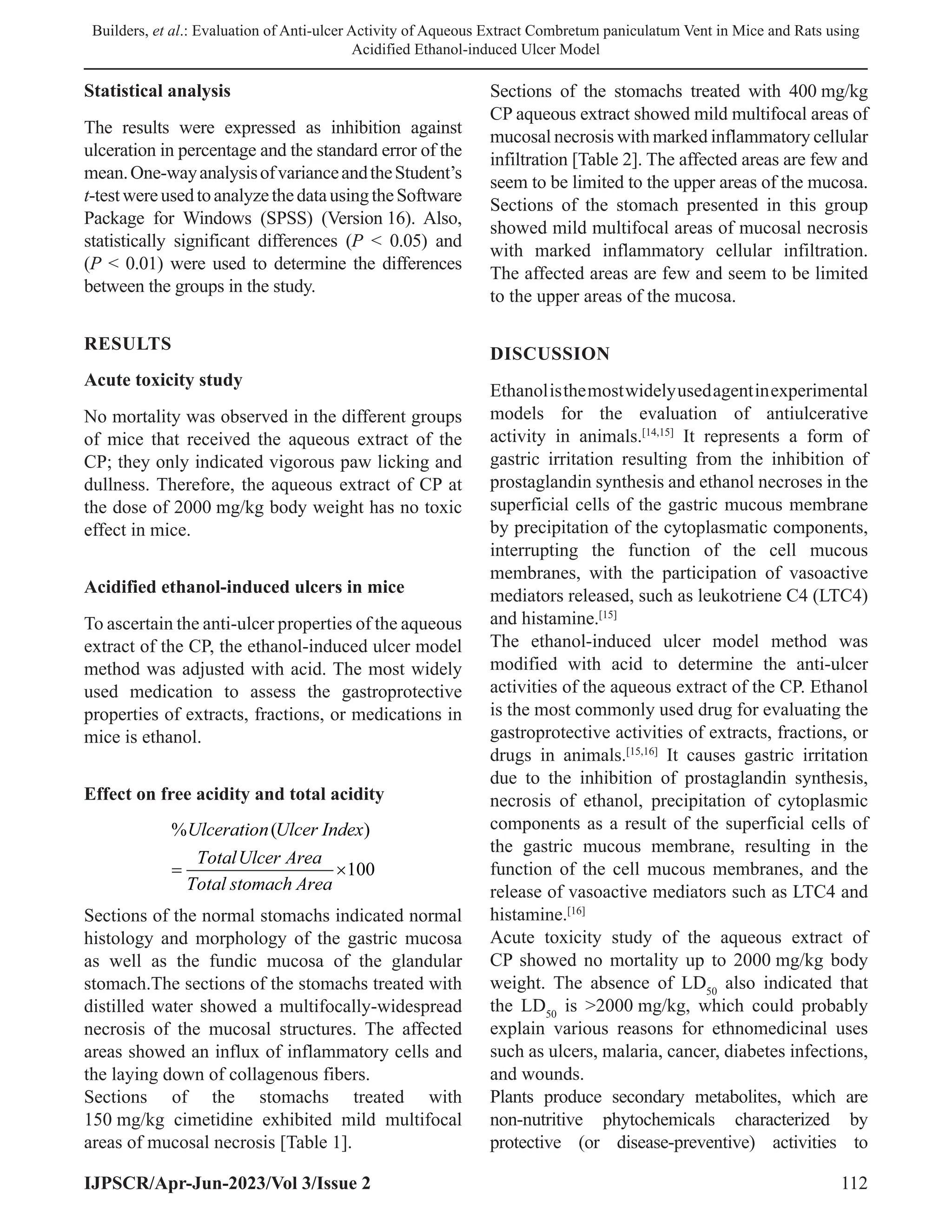 Evaluation of Anti-ulcer Activity of Aqueous Extract Combretum ...