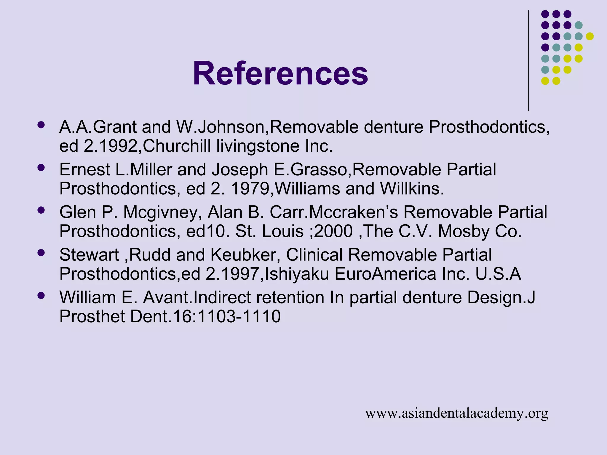 indirect retainers for Removable Partial Dentures | PPT